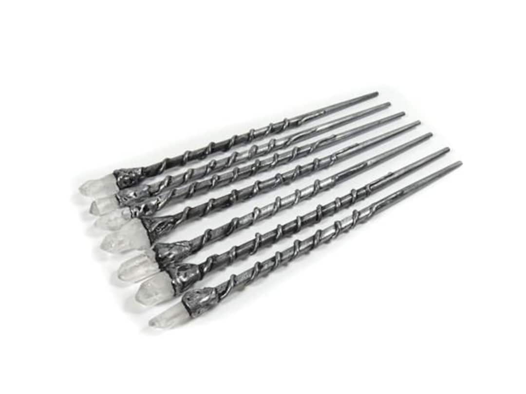 1 Raw Clear Crystal Magic Wand Black Silver Magic Wand Warlock Wand ...