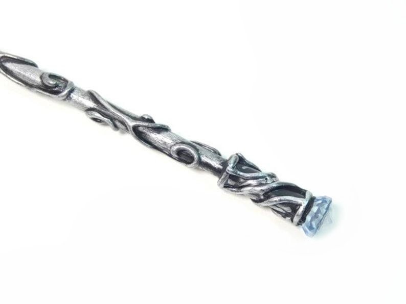 Chalcedony Magic Wand Black Silver Magic Wand Warlock Wand | Etsy