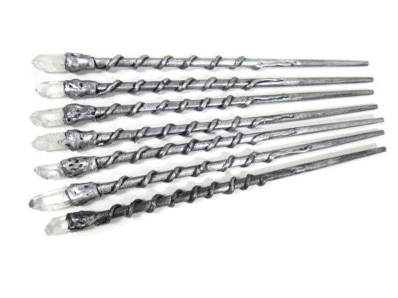 1 Raw Clear Crystal Magic Wand Black Silver Magic Wand Warlock - Etsy