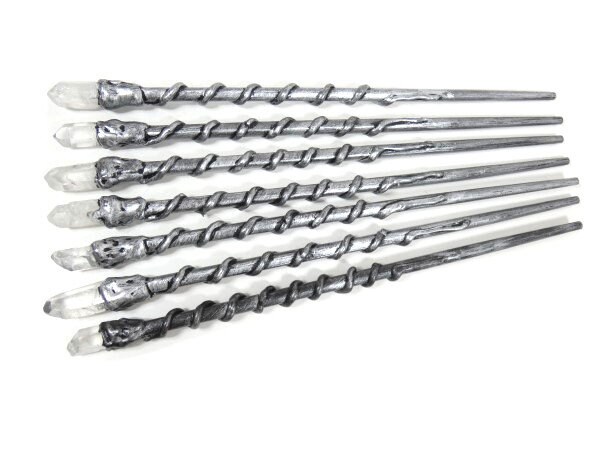 1 Raw Clear Crystal Magic Wand Black Silver Magic Wand Warlock - Etsy