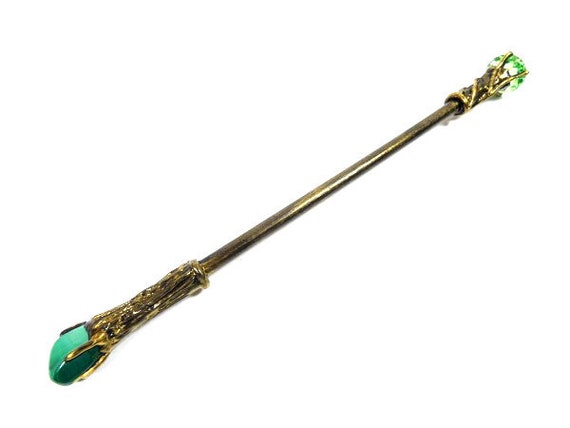 Malachite Magic Wand Black Gold Magic Wand Warlock Wand | Etsy