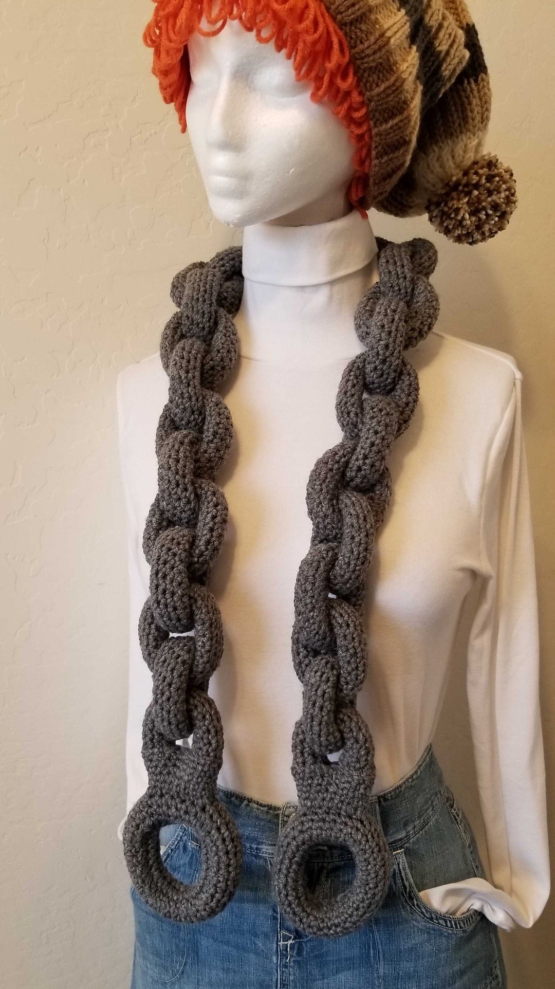 Grey "handcuffs" Scarf Hand Crocheted - Etsy