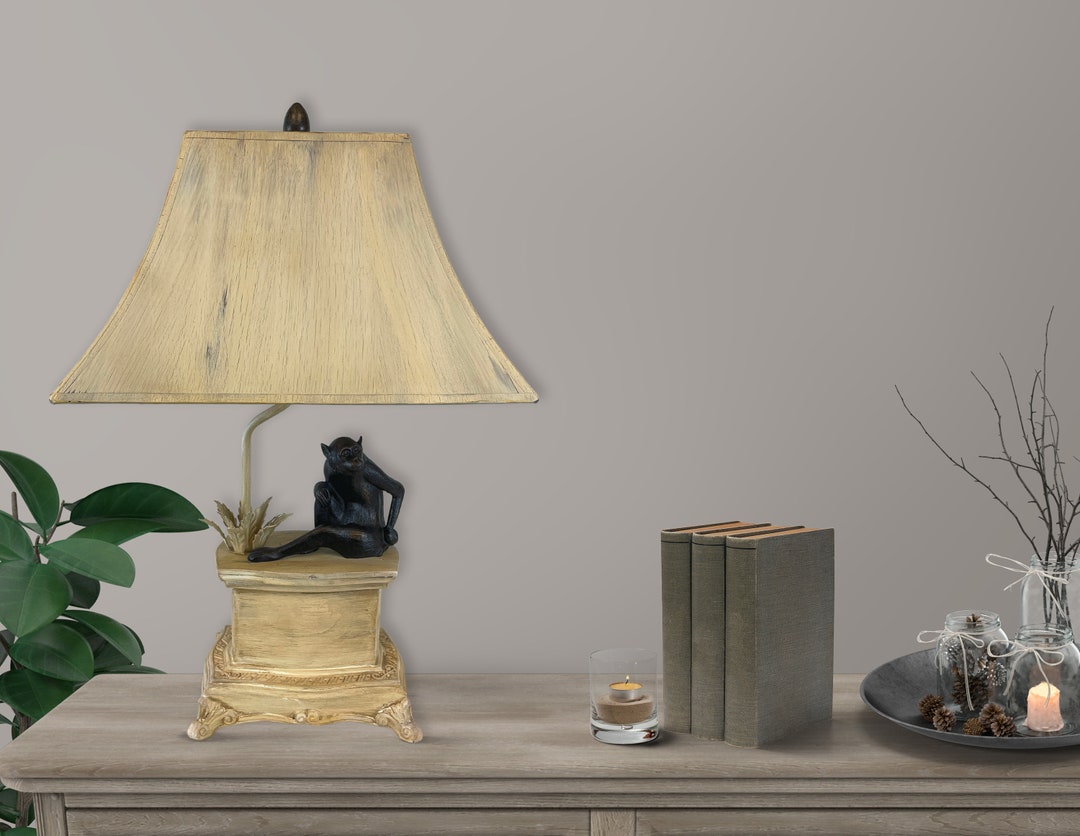 Royal Designs, Inc. Antique Painted Monkey Lamp With Custom Hardback ...