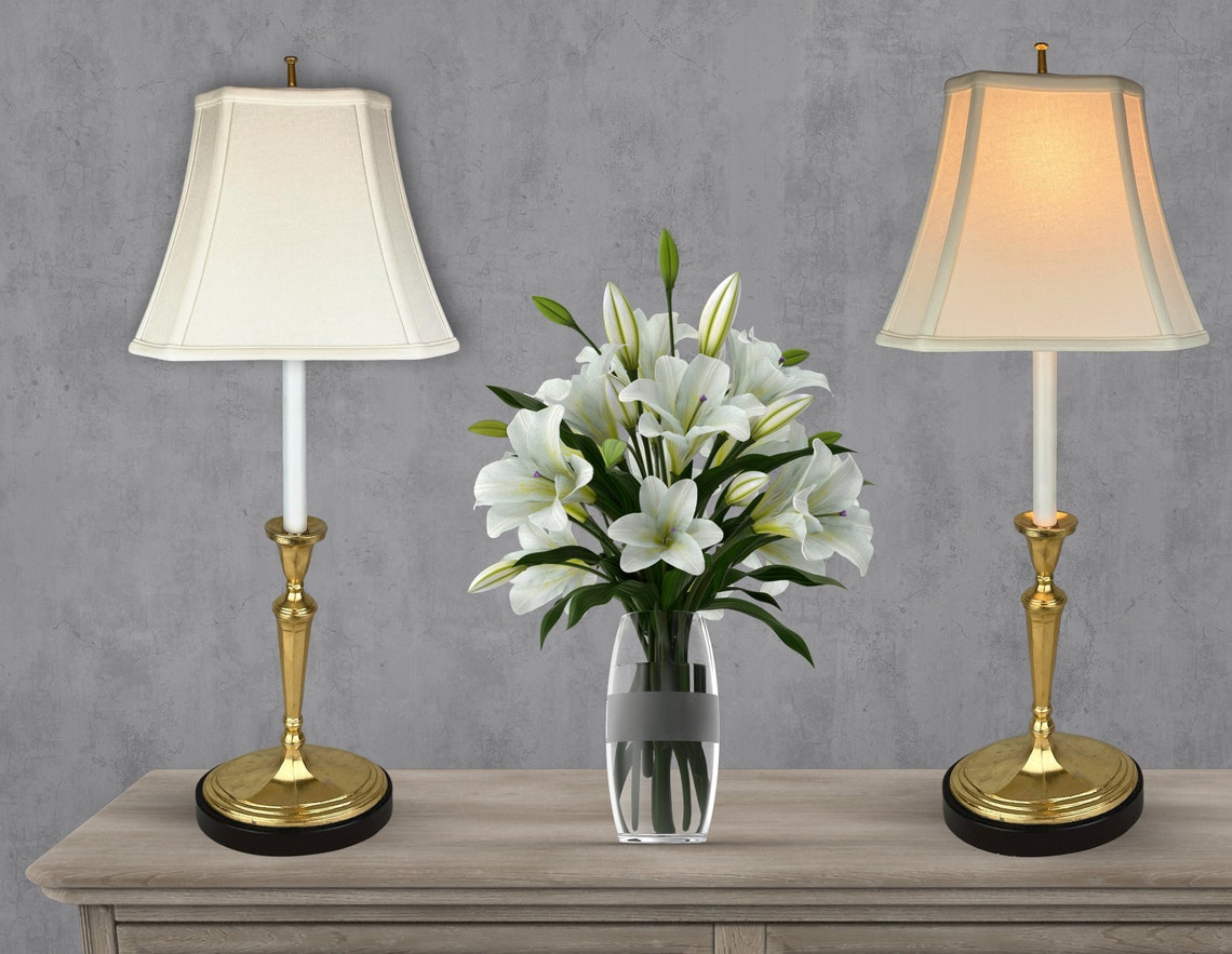 Royal Designs, Inc. Gold Leaf Candlestick Buffet Table Lamp With ...