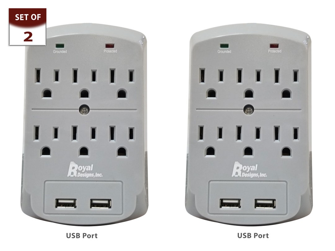 Royal Designs, Inc. Gray USB Wall Mount and Surge Protector With 6 ...