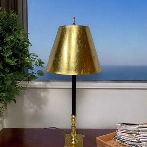 30" Gold Leaf and Matte Black Powder Finish Candlestick Table Lamp With ...