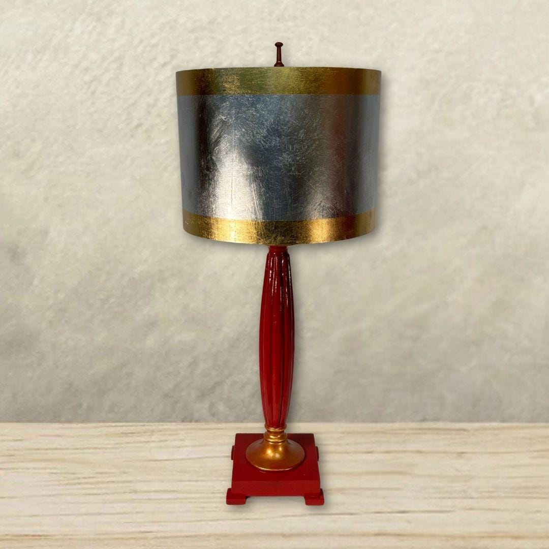 27" Red and Gold Square Base Lamp With Gold and Silver Leaf Shade - Etsy