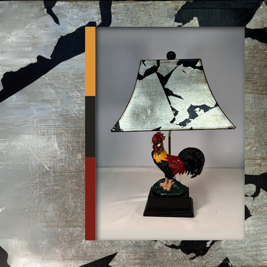 Barnyard Chic Rooster Lamp With Silver Leaf Shade – Hand-painted Cast ...