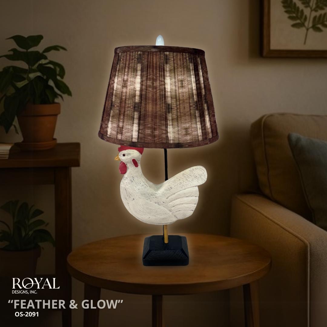 Chicken Lamp With Egg Finial – Feather & Glow Farmhouse Rustic Barnyard ...