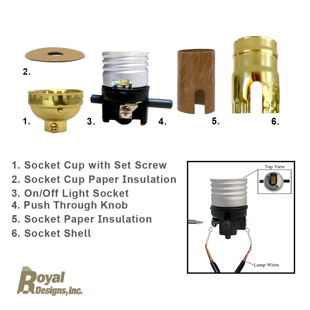 Royal Designs Inc Push Through Lamp Socket for Incandescent or LED Bulbs Polished Brass Finish Etsy UK