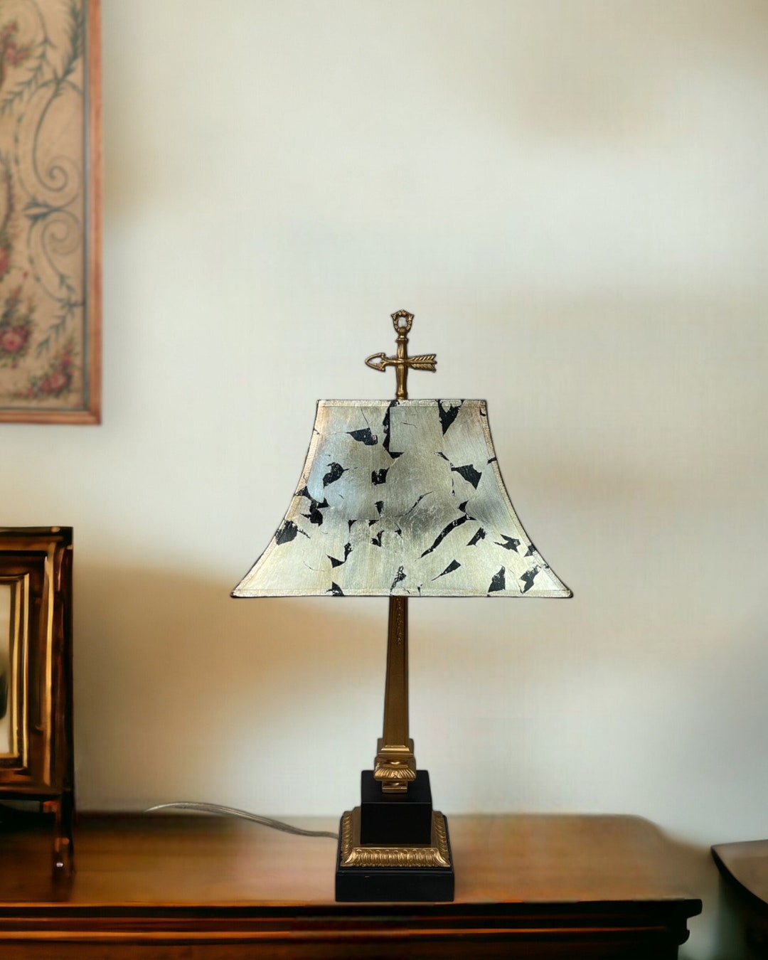 22" Hand-crafted Silver Leaf Parchment Lamp Shade and Regency Style ...