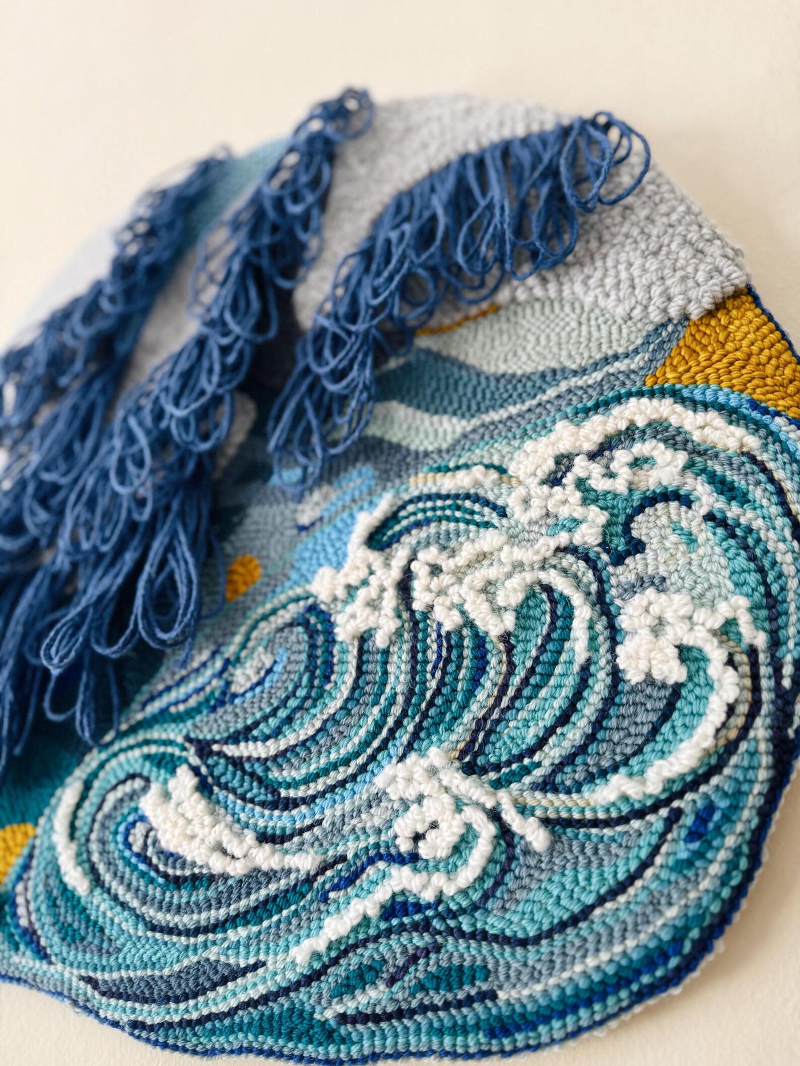 Blue Wave Punch Needle Wall Art - Etsy