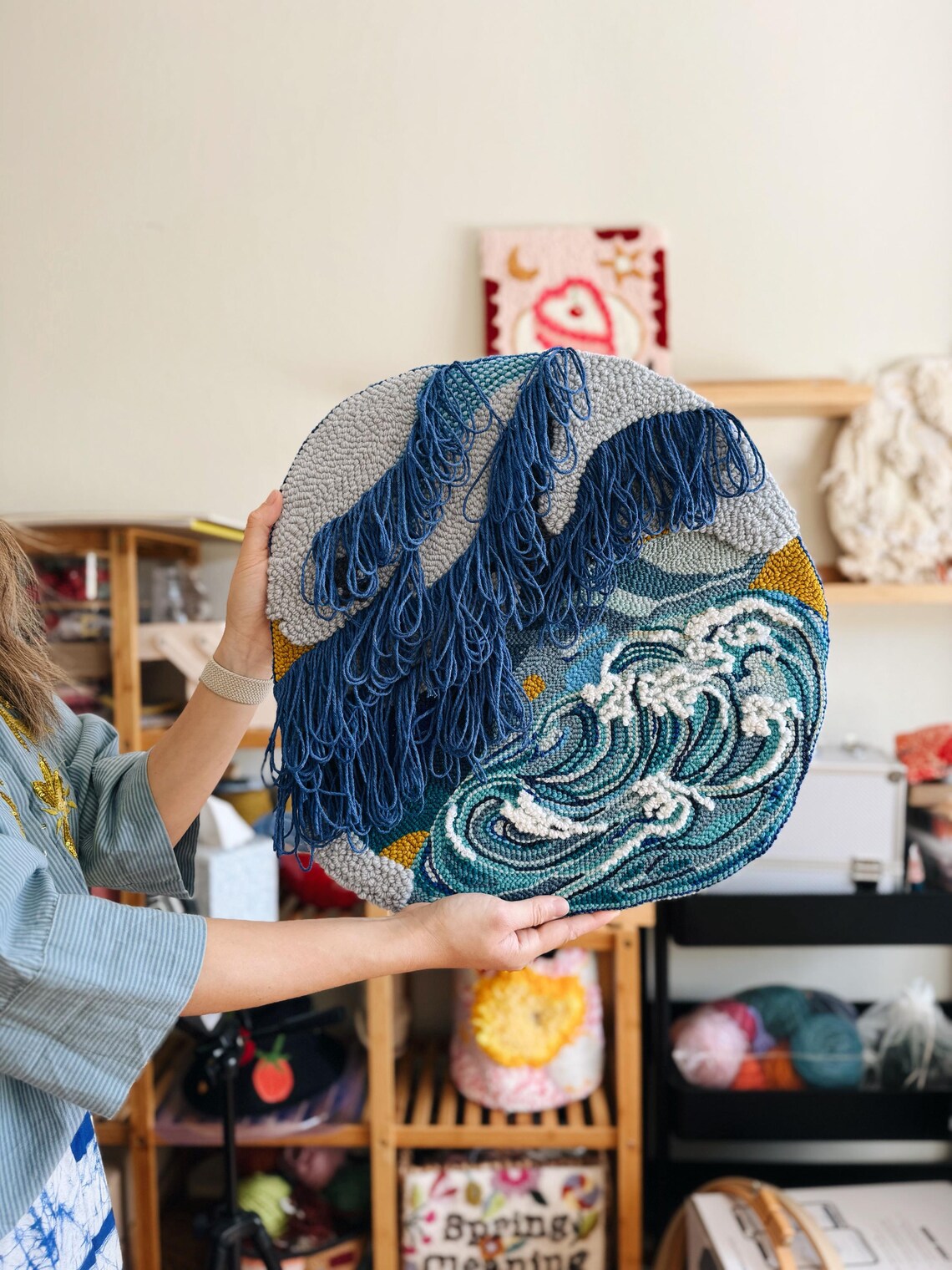 Blue Wave Punch Needle Wall Art - Etsy