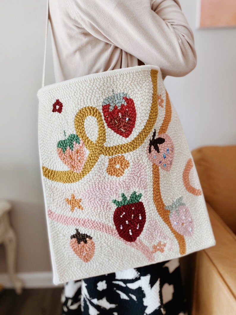 Digital Punch Needle Pattern Strawberry Tote - Etsy