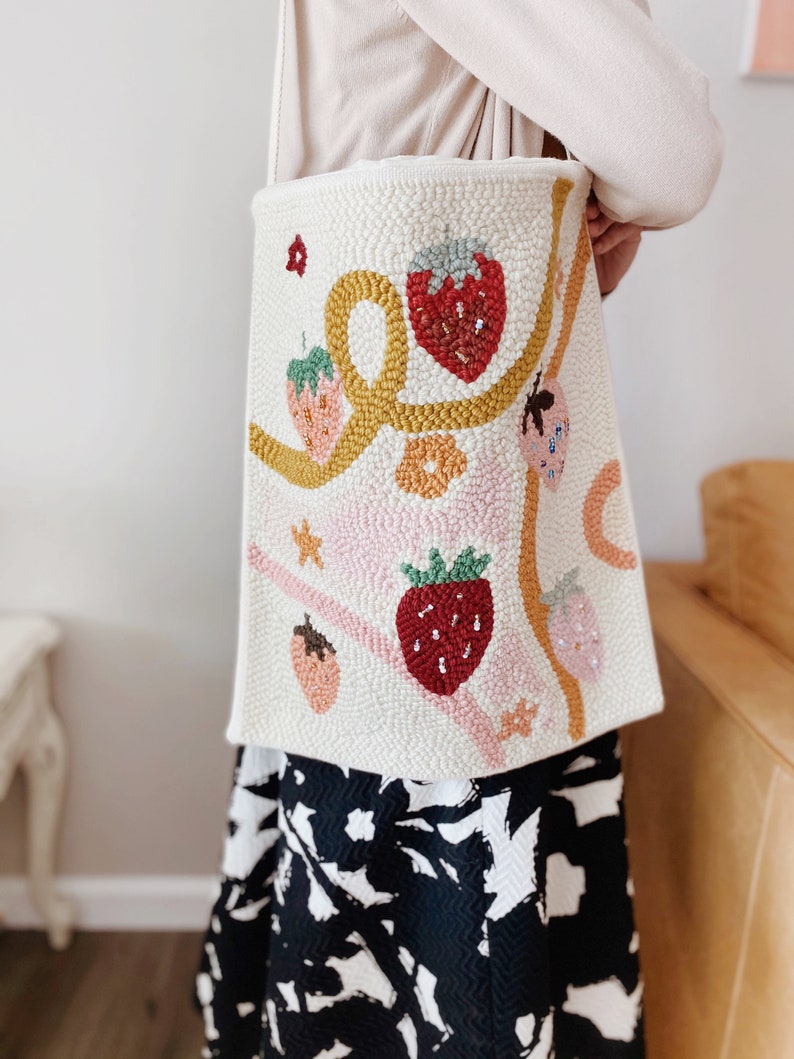 Digital Punch Needle Pattern Strawberry Tote - Etsy