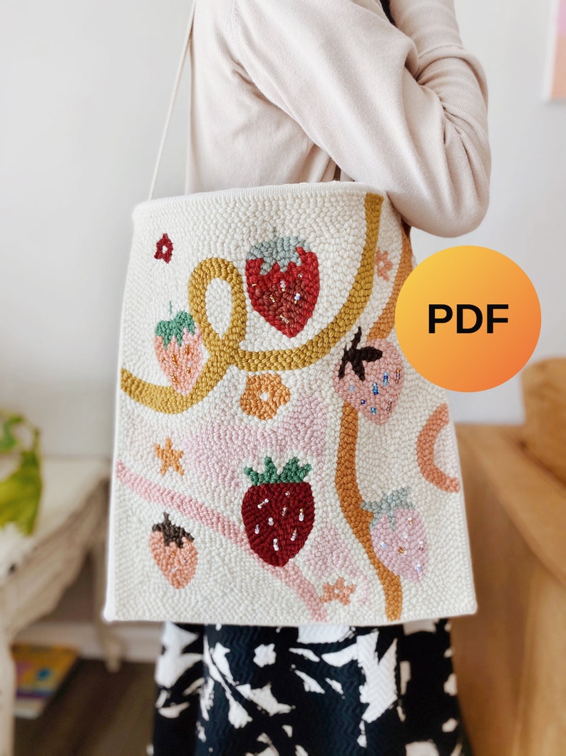 Digital Punch Needle Pattern Strawberry Tote - Etsy