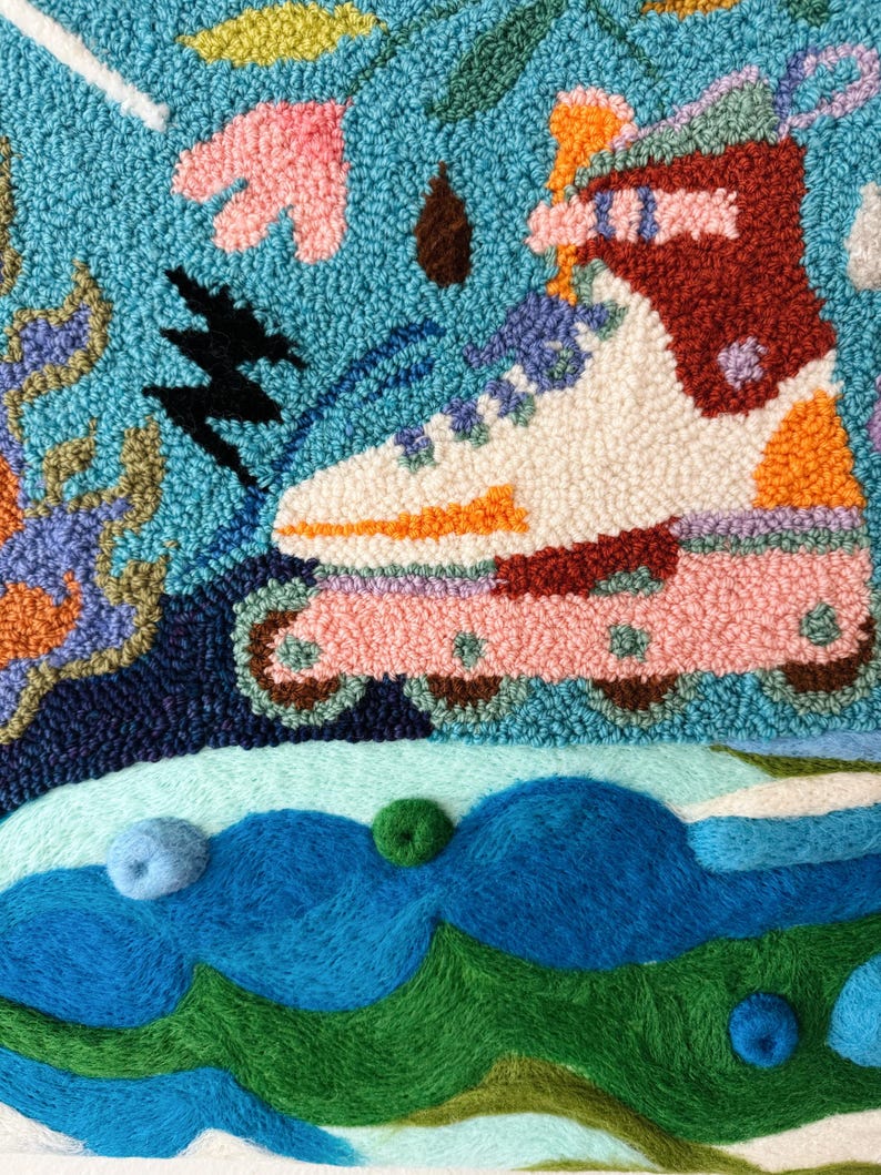 Roller Skates Wool Wall Art: Punch Needle Felted Fiber Decor - Etsy