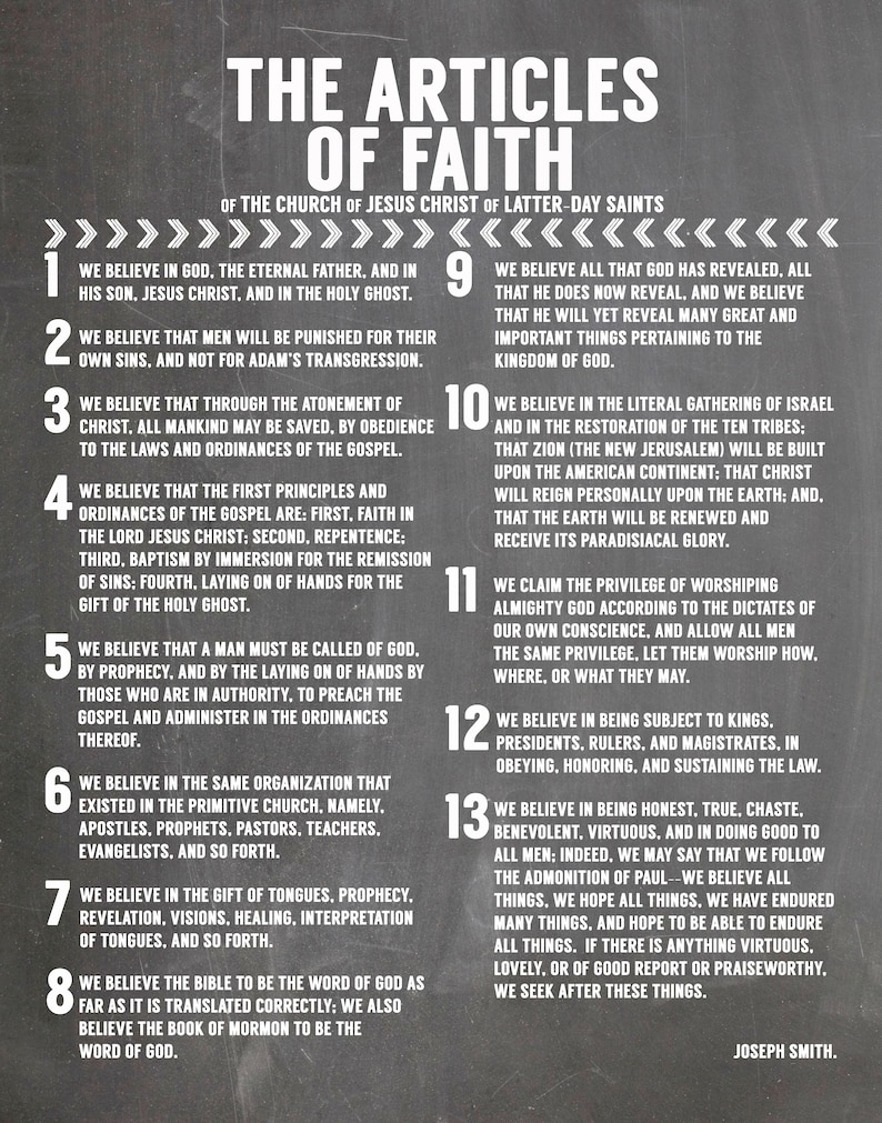 The Articles of Faith LDS Chalkboard Digital Print Instant - Etsy