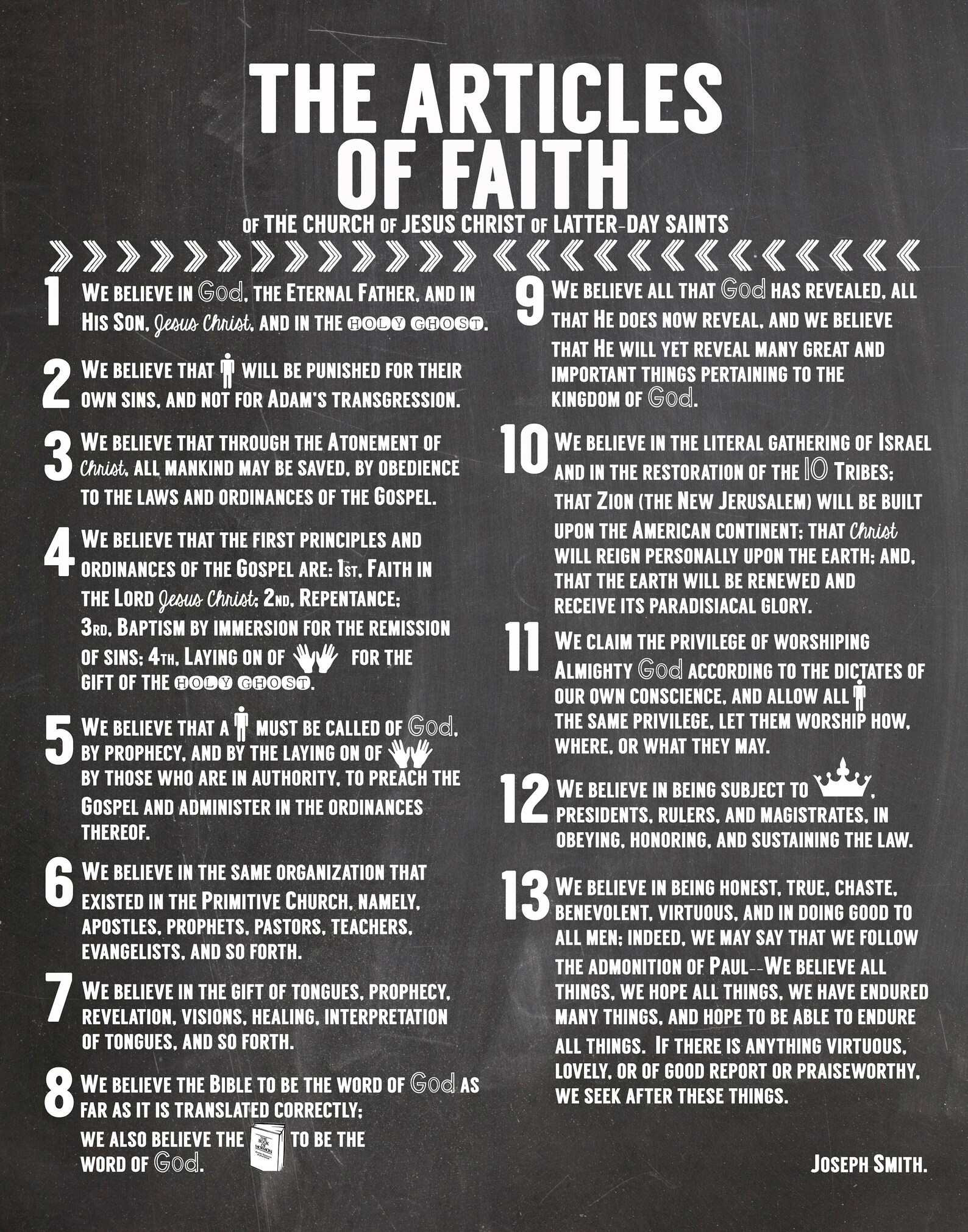 The Articles of Faith LDS Chalkboard Digital Print Instant Download ...