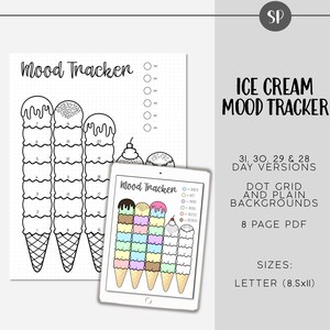 Ice Cream Mood Tracker Bullet Dot Grid Pages Summer Mood Tracker ...