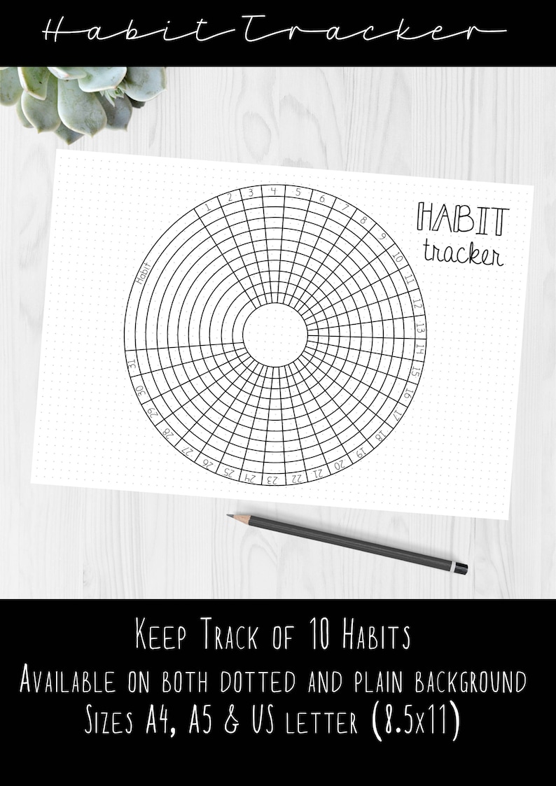 Habit Tracker Circular Bullet Journal Printable Circle | Etsy