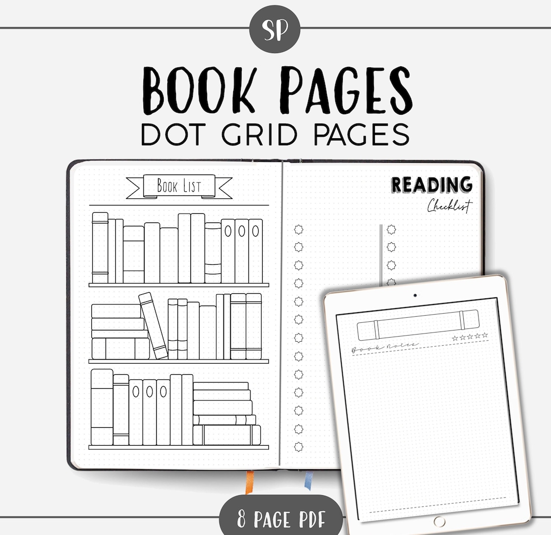 Bookshelf Journal Pages - Bullet Planner Dot Grid - Books - Reading ...