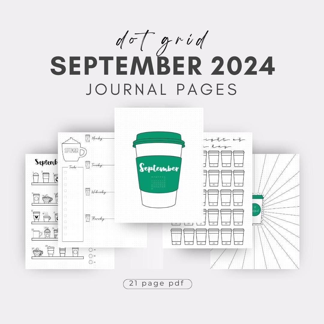 September 2024 Journal Bullet Planner Coffee Pages Dot Grid Themed Sept ...