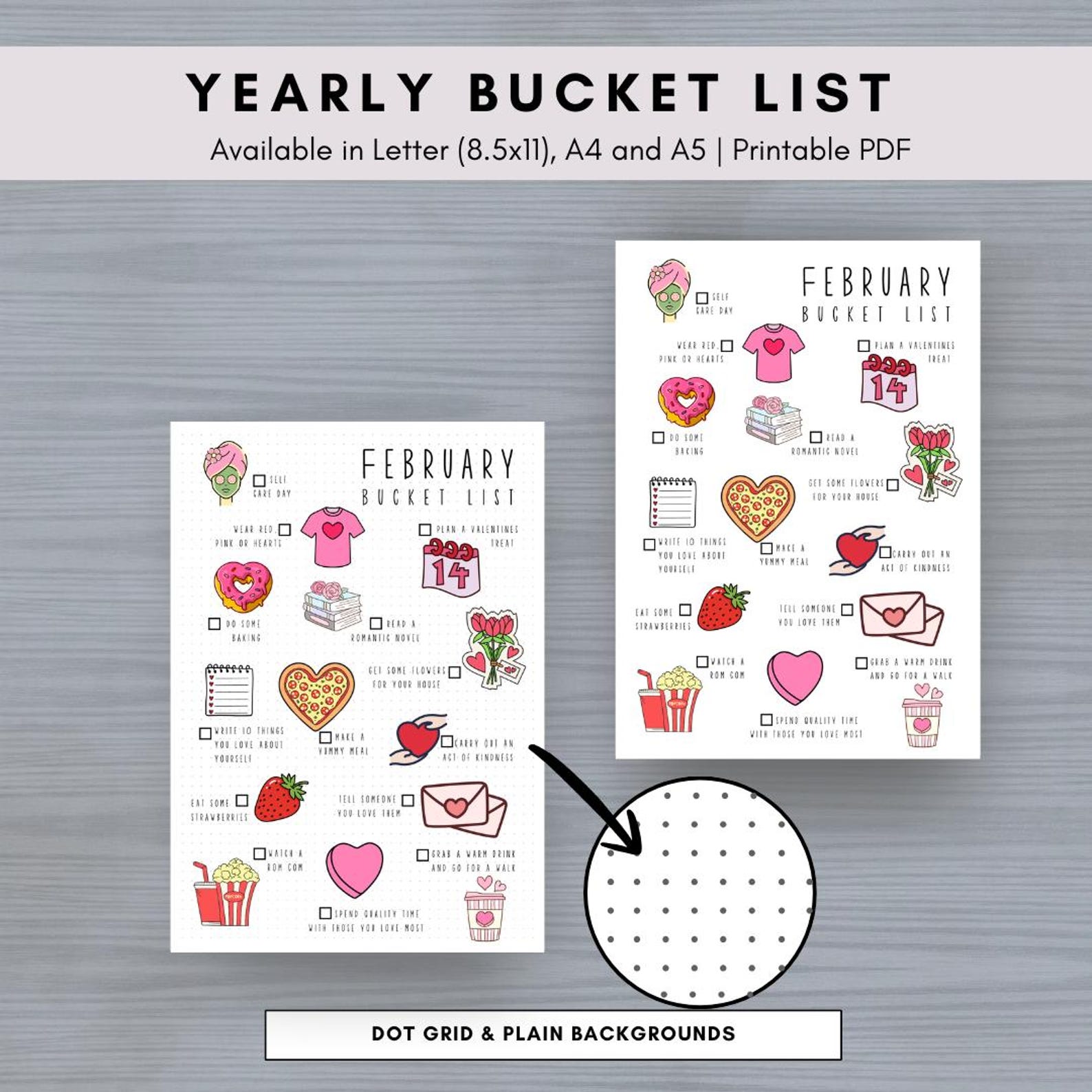 12 Monthly Bucket List Journal Bullet Yearly to Do List Template Spring ...