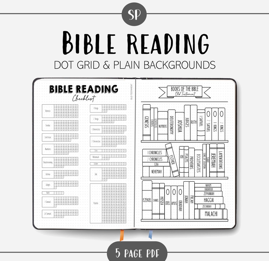 Bible Reading Checklist Books of the Bible Bookshelf Dot Grid Old ...