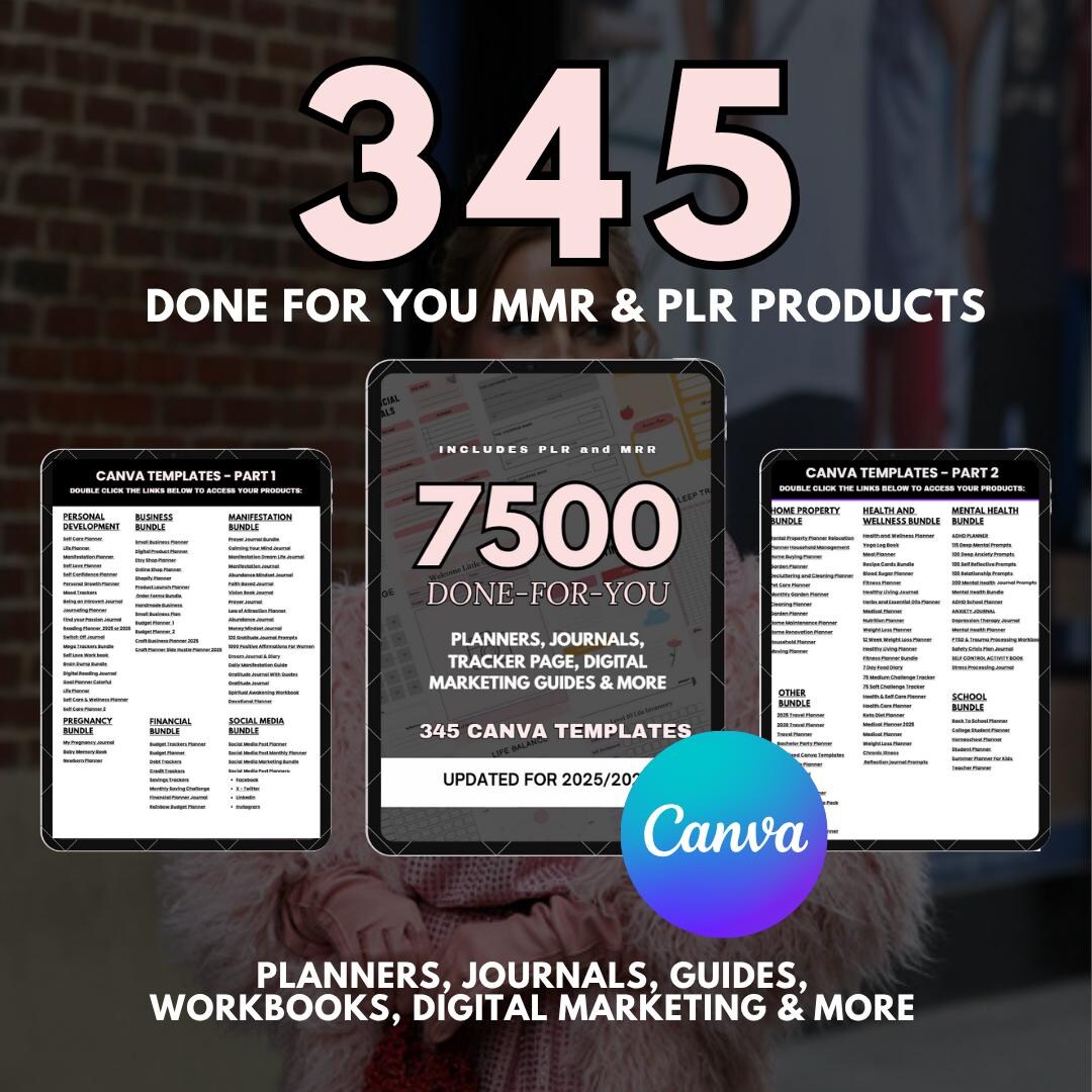 345 Done for You Digital Products 7500 Pages PLR MRR Canva Templates ...