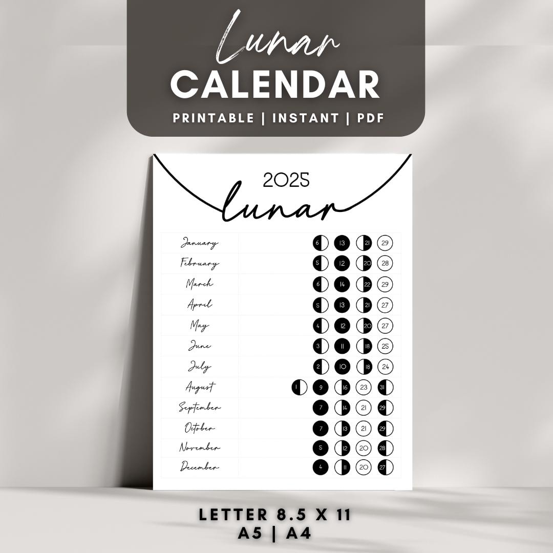2025 Lunar Calendar | Moon Phase Calendar | Lunar Phase Calendar ...