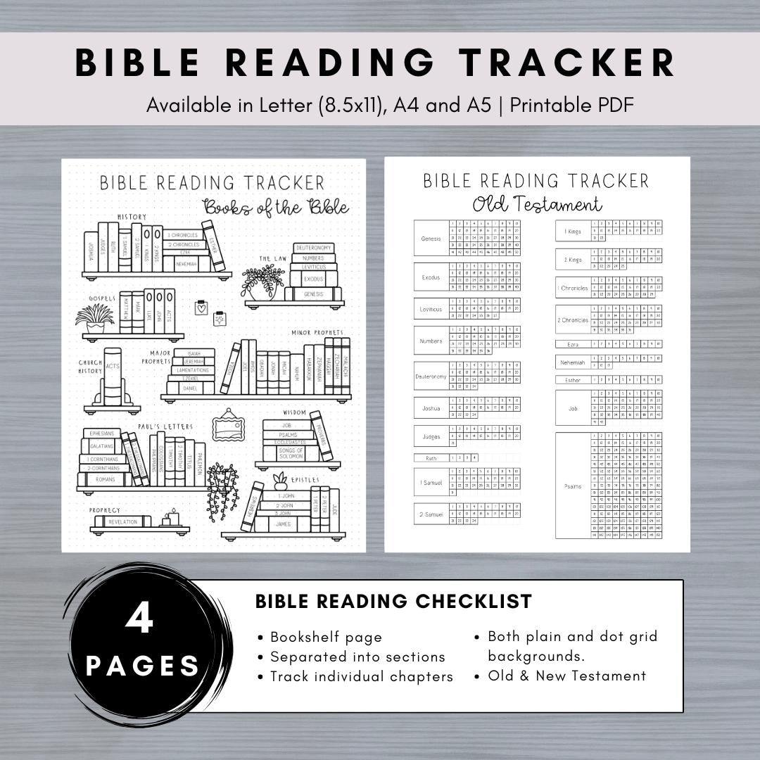 Bible Reading Checklist - Books of the Bible Bookshelf - Dot Grid - Old ...