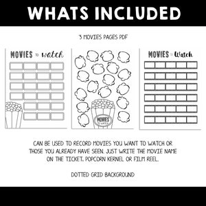 Movie List - Movies to Watch - Journal Pages - Dot Grid - Film List ...
