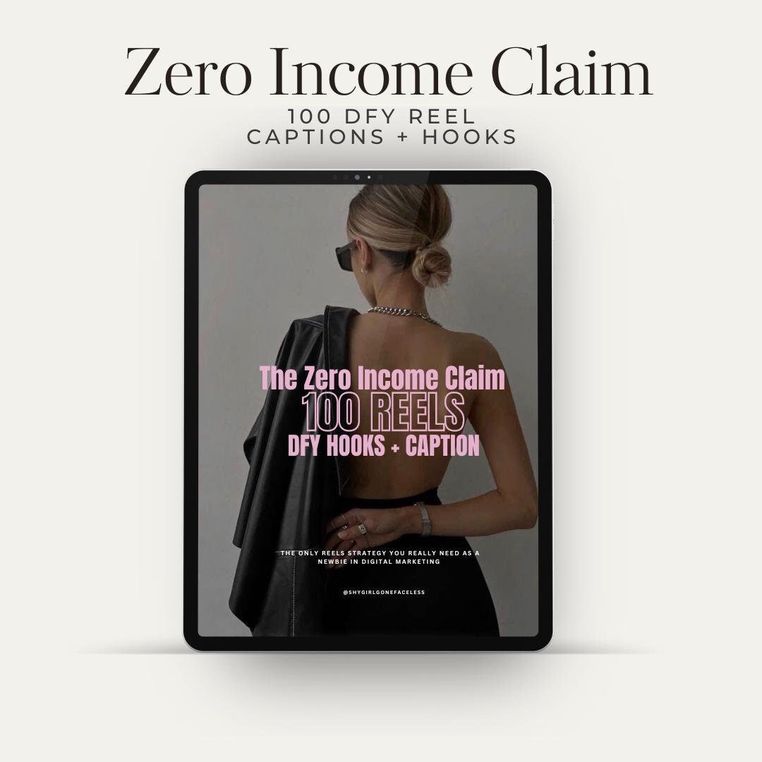 Zero Income Claim Guide | 100 DFY Hooks and Captions | Instagram | Digital Marketing | PLR ...