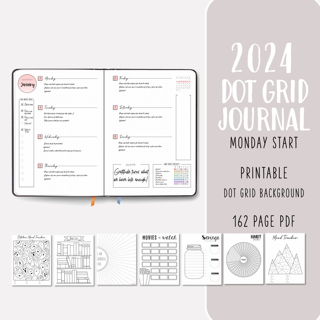 2024 Bullet Planner Journal Monday Start Dot Grid Printable Download - Etsy