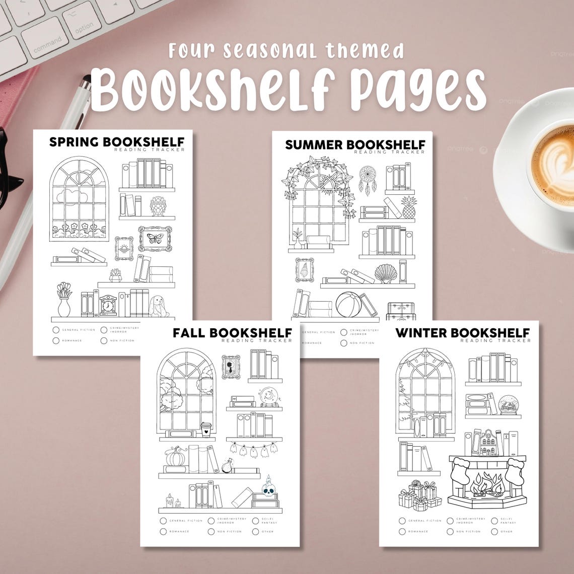 Seasonal Bookshelf Reading Tracker Cottagecore Spring Summer Fall ...