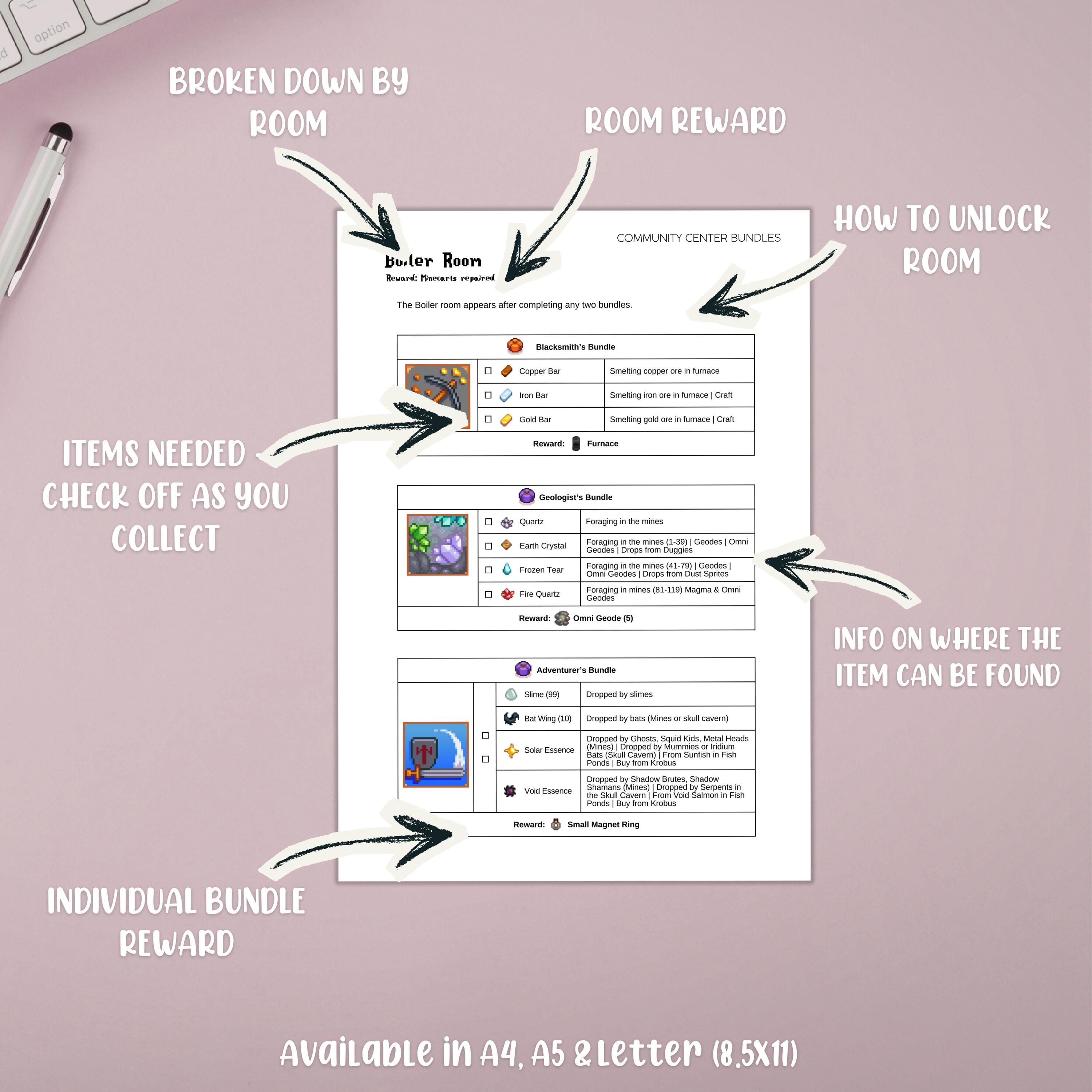 Stardew Valley Community Center Bundle Planner Checklist Game Guide ...