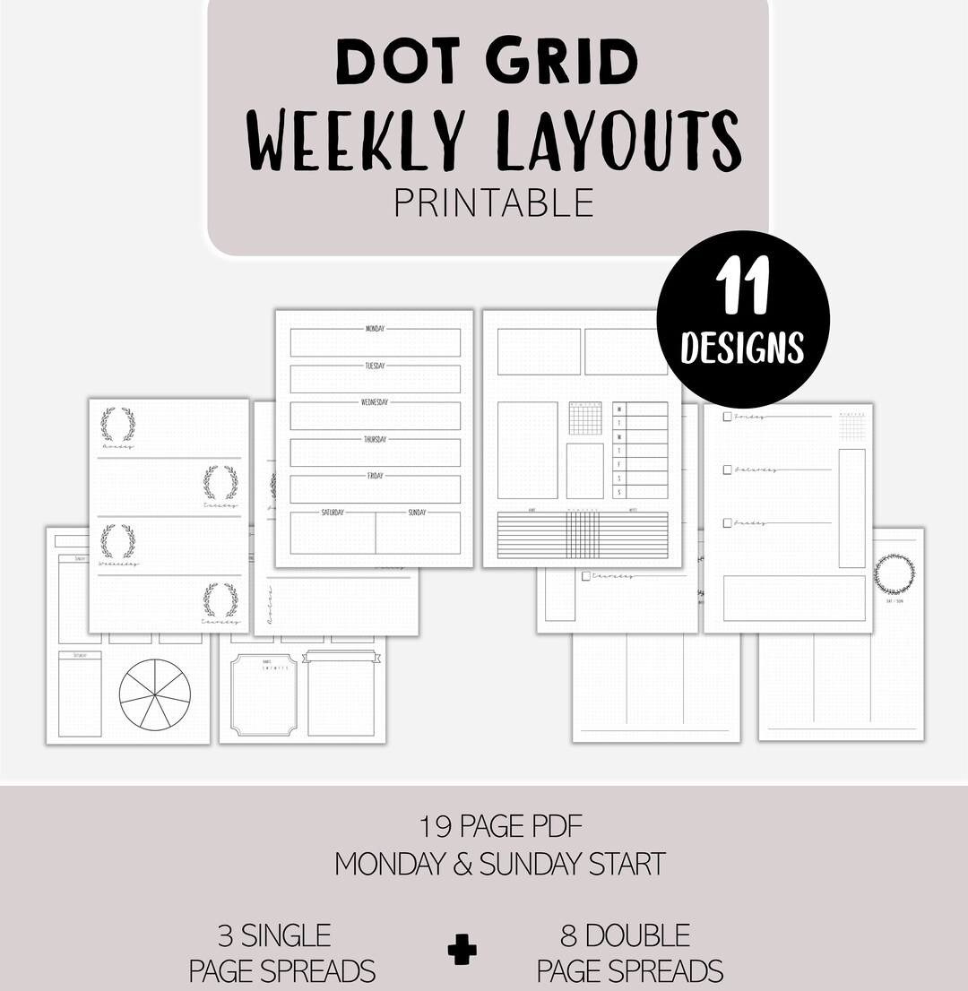 Bullet Weekly Journal Templates Weekly Spread Planner Dot Grid ...