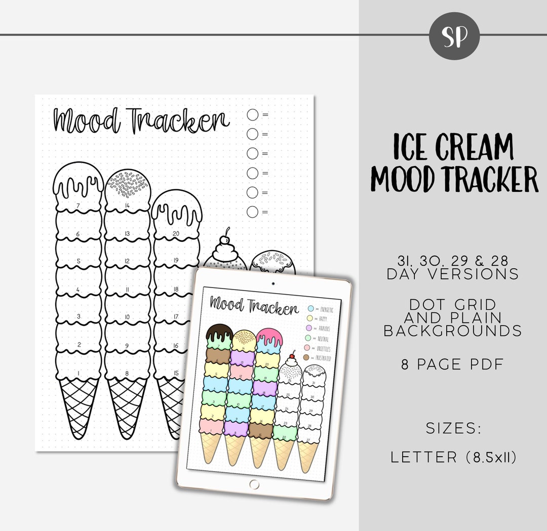 Ice Cream Mood Tracker Bullet Dot Grid Pages Summer Mood Tracker ...