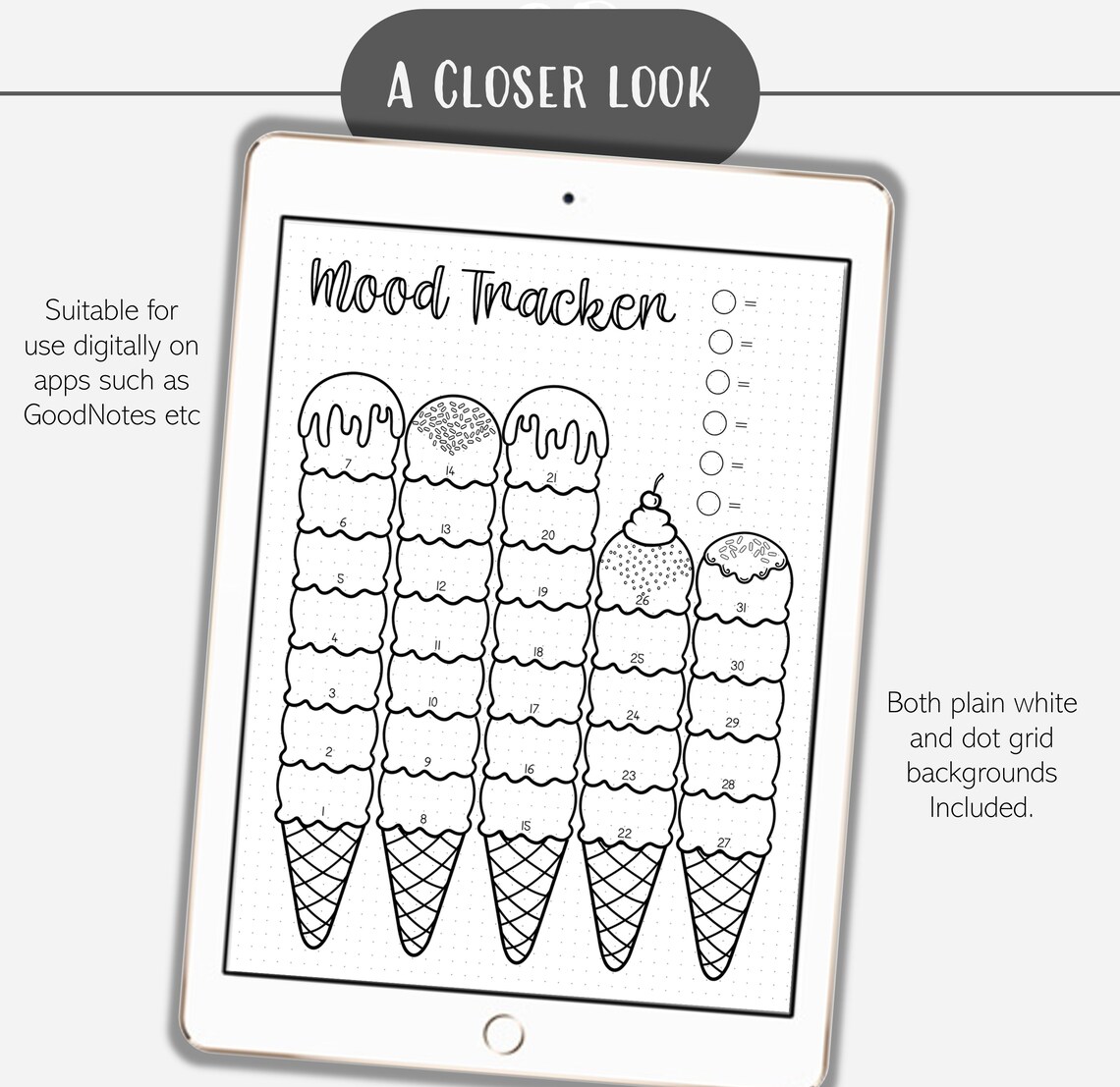 Ice Cream Mood Tracker Bullet Dot Grid Pages Summer Mood - Etsy