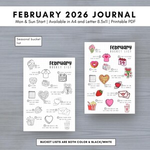 February Journal Printable 2026 Journal Bullet Valentines Themed ...