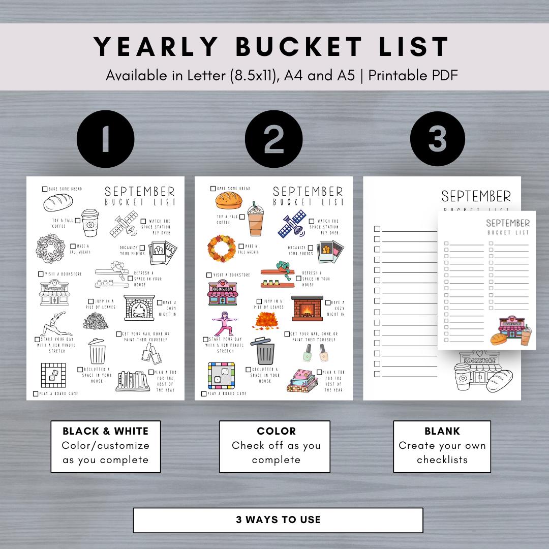 12 Monthly Bucket List Journal Bullet Yearly to Do List Template Spring ...