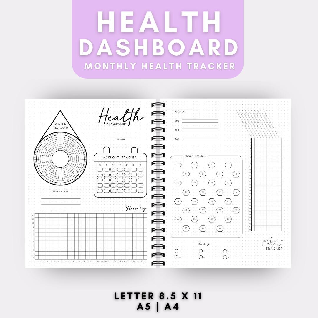 Health Dashboard | Health and Fitness Monthly Tracker | Habit Tracker ...
