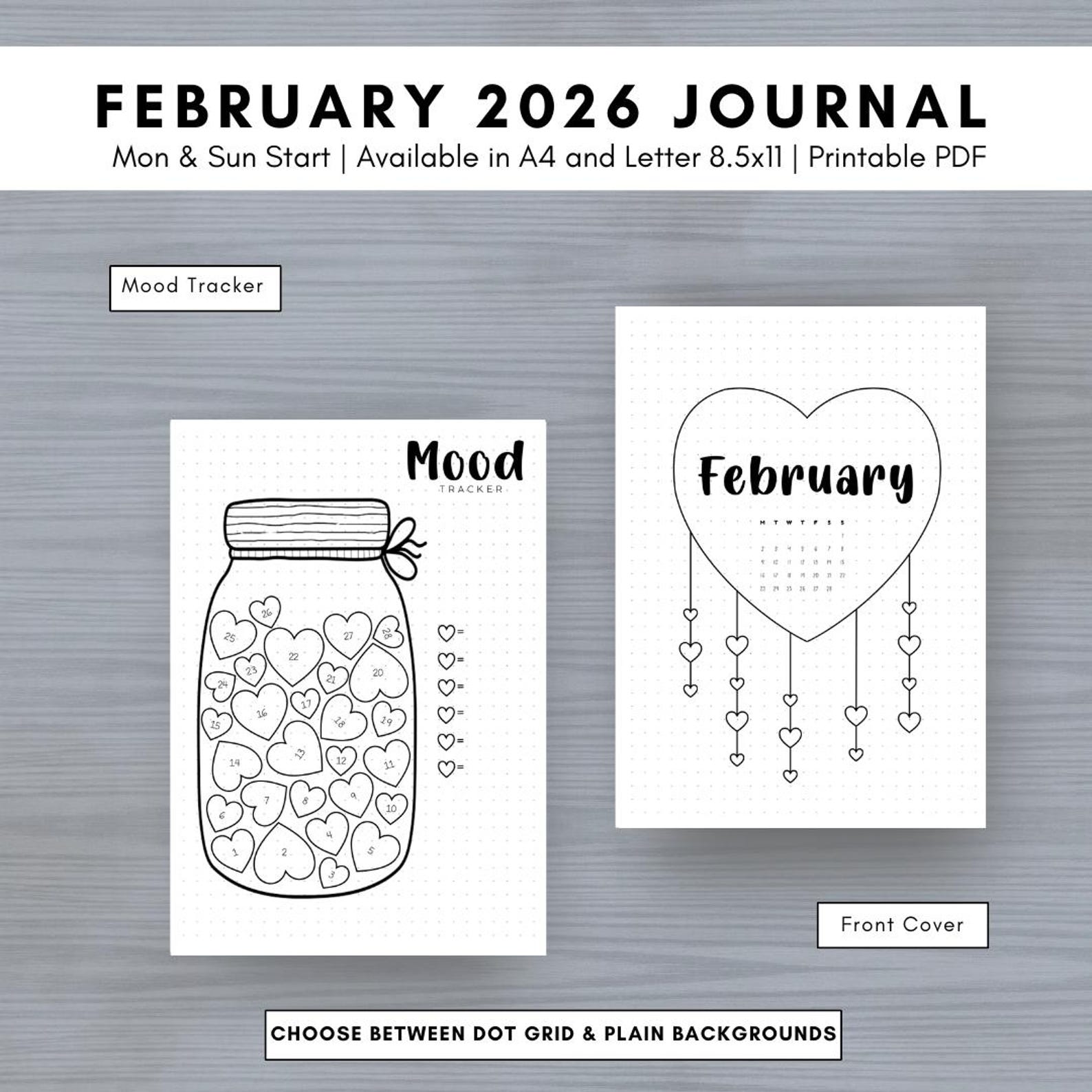 February Journal Printable 2026 Journal Bullet Valentines Themed ...