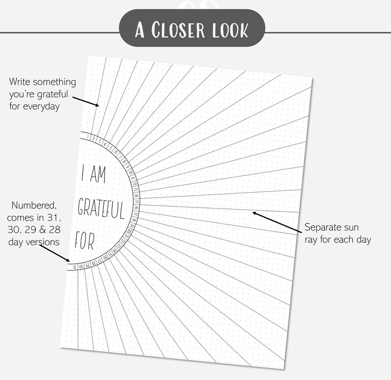 Gratitude Log Sun Sunshine Ray Dotted Grid Template Printable - Etsy