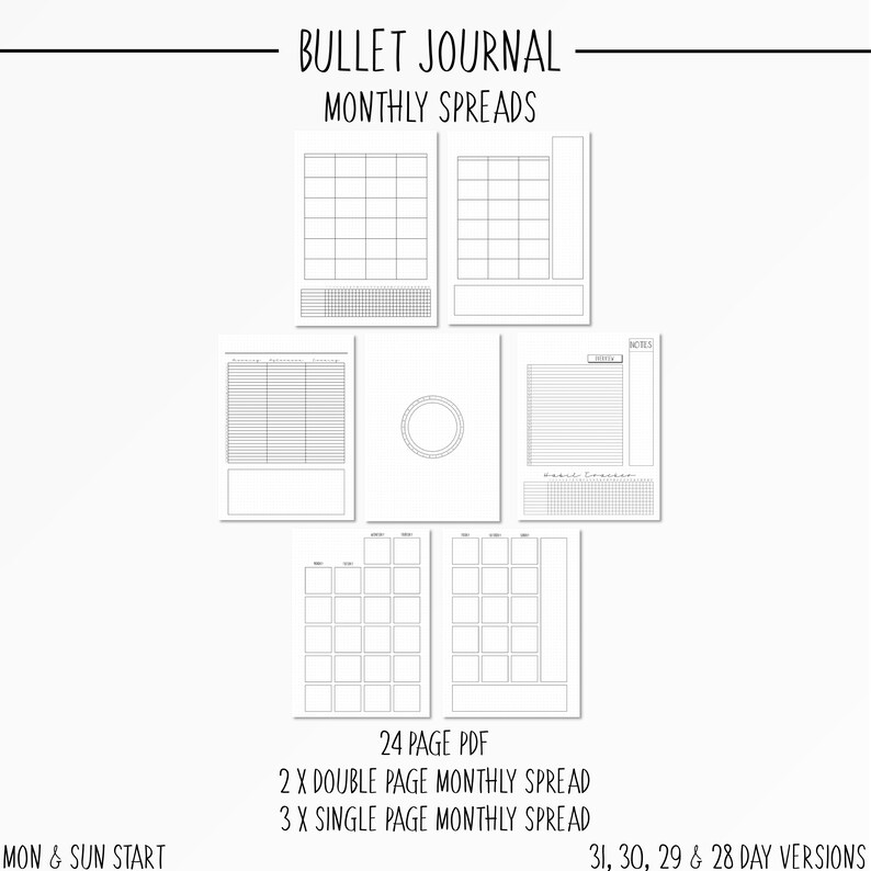 Bullet Journal Monthly Layout Template BUJO Spread | Etsy