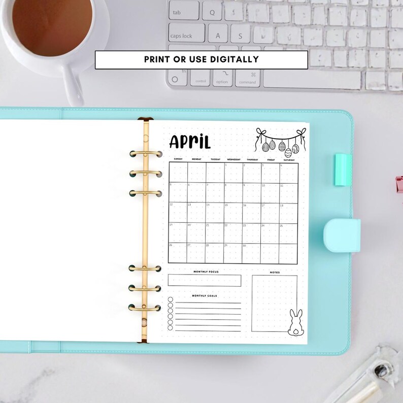 April 2026 Printable Journal Bullet Easter Themed Monthly Calendar ...