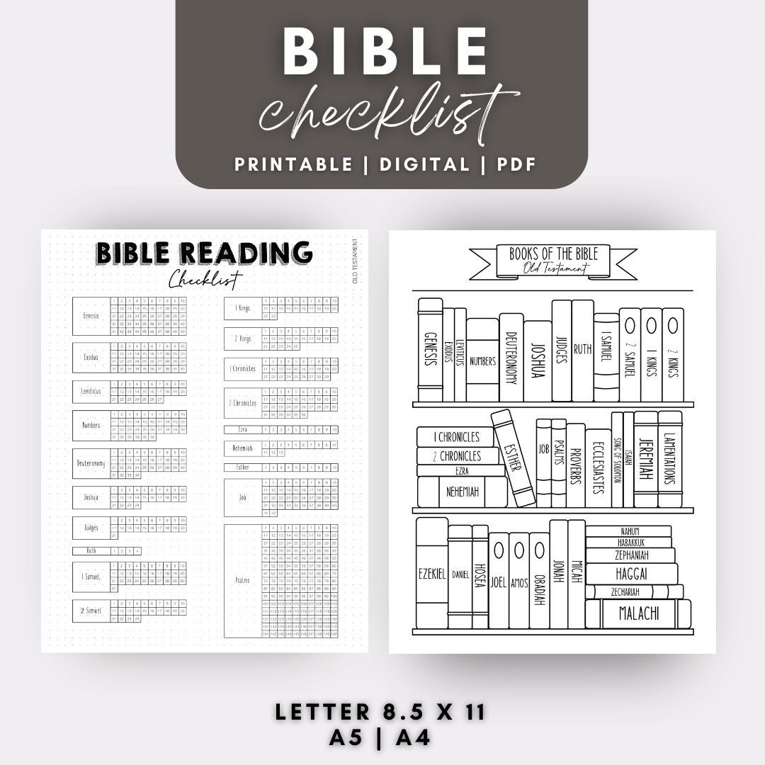 Bible Reading Checklist - Books of the Bible Bookshelf - Dot Grid - Old ...