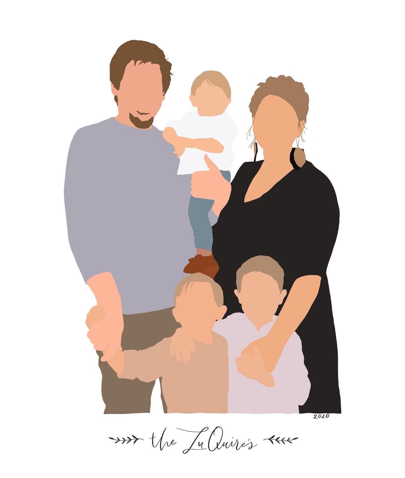 Digitally Hand Drawn Modern Portrait | Faceless Family Portrait ...
