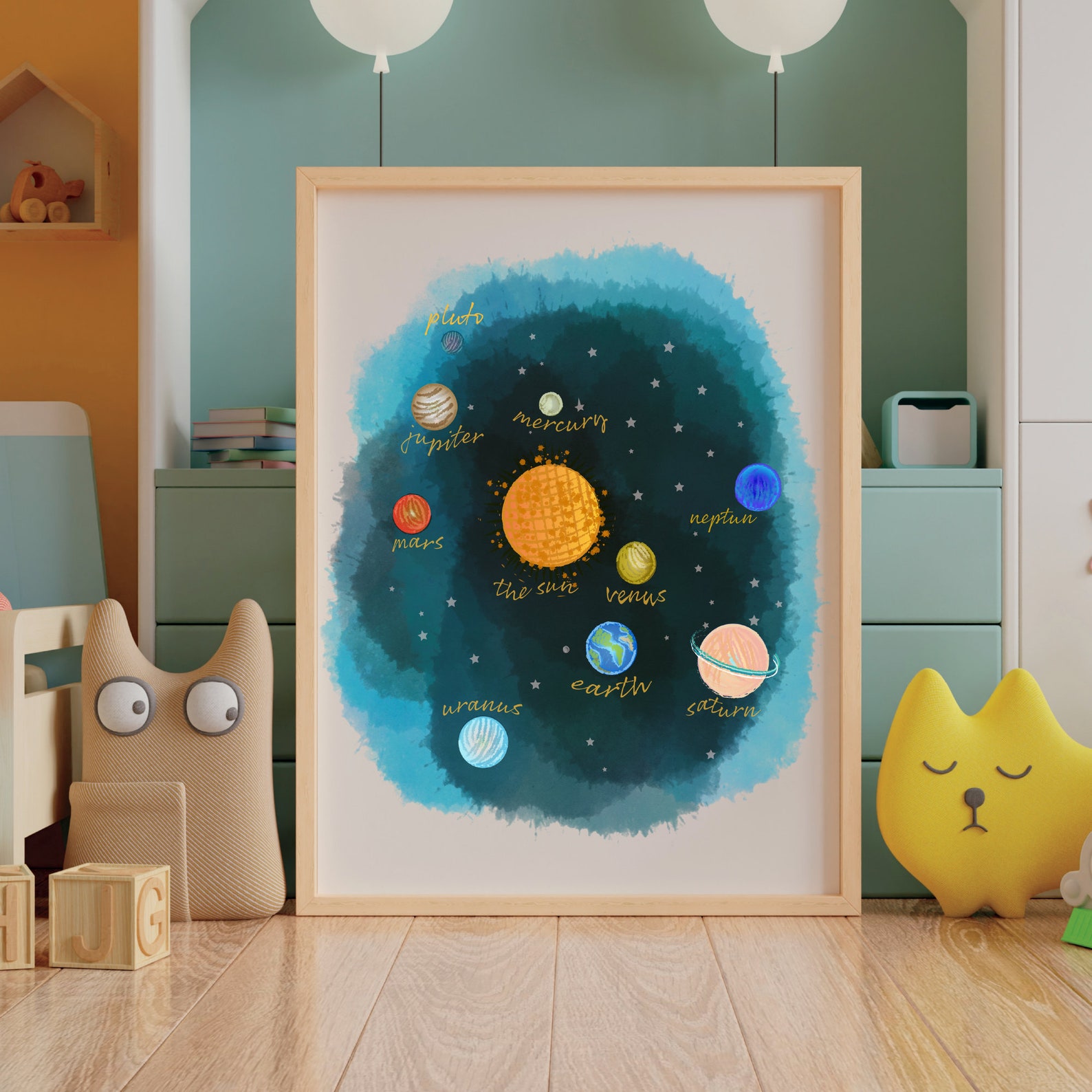 Colorful Solar System Painting- Digital Art, Kids Room Decor, Solar ...